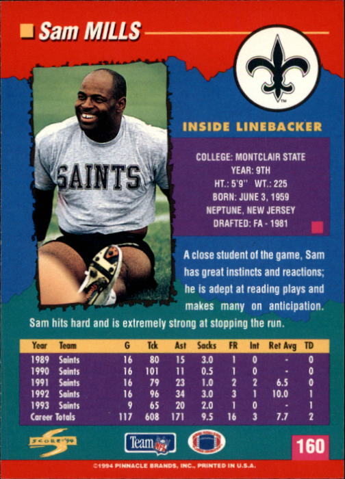 1994 Score #160 Sam Mills - NM | eBay