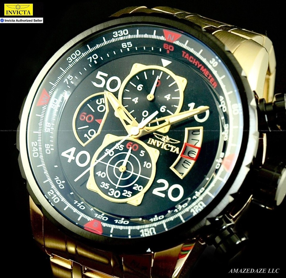 NEW Invicta Men BLACK DIAL Stainless Steel Aviator Tachymeter ...