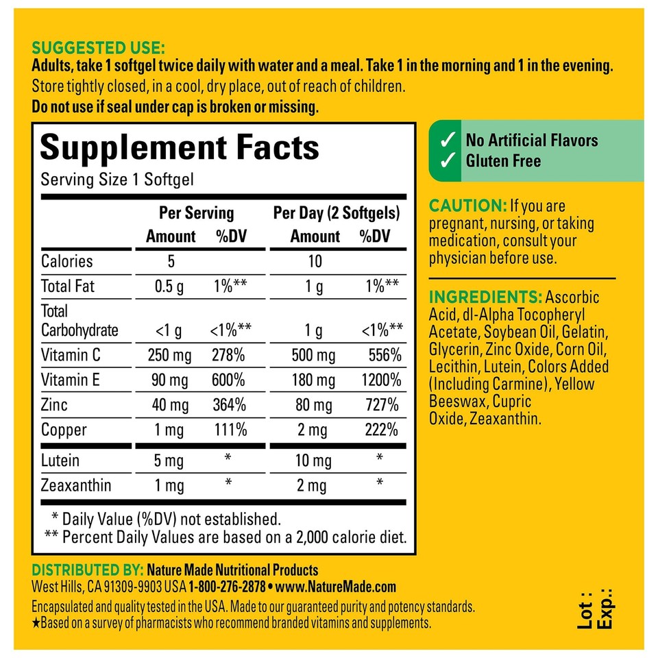 Nature Made Vision Supplements 60 Softgels Eye Support Areds 2 Formula ...