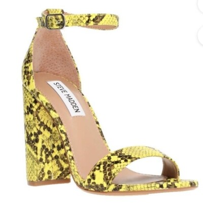 NWT Steve Madden Womens Snakeskin Carson Block Heel Yellow Brown Sandal ...