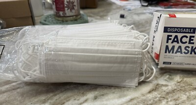 50 White Disposable 3-ply Face Masks. | eBay