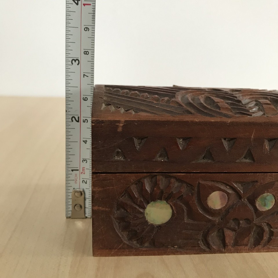 Maori Tiki Hand Carved Wooden Box Paua Shell Detail Small Trunk Shape ...