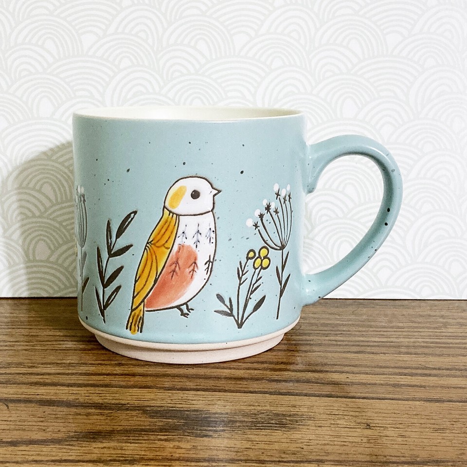 Spring Song Bird Flower Coffee Mug 17 oz Hand Painted | eBay