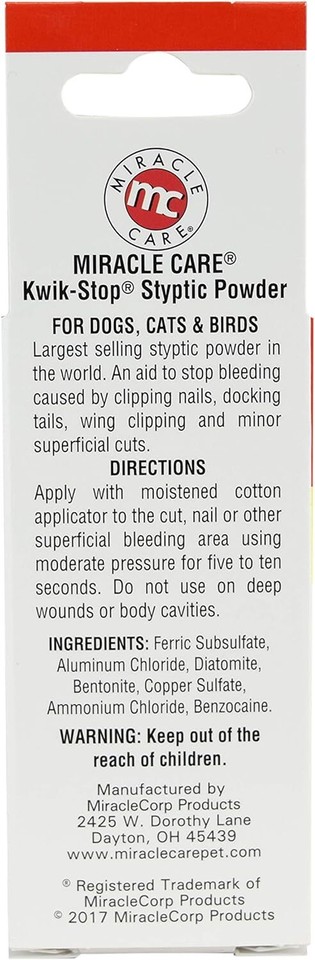 Kwik Stop Styptic Powder for Dogs, Cats and Birds, Fast-Acting Blood ...