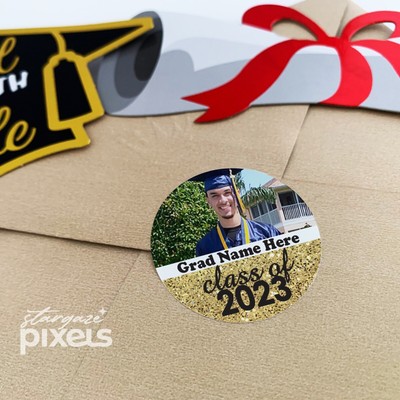 (24) 2023 Graduation Photo Stickers - Glitter Party Favor Labels Glossy ...