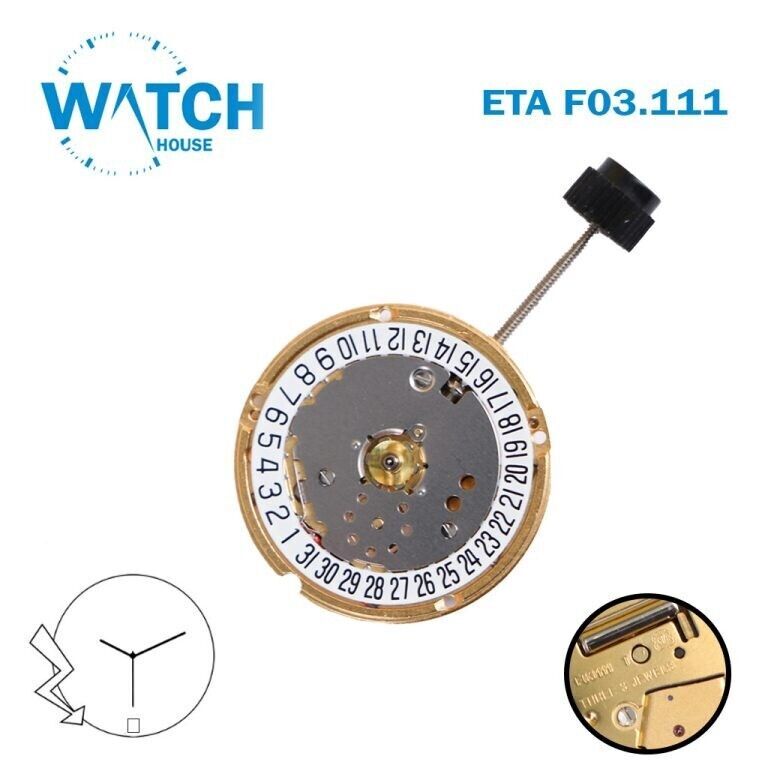 ETA F03.111 Swiss Movement, Hand fitting 3, White Date Disk at 6 ...