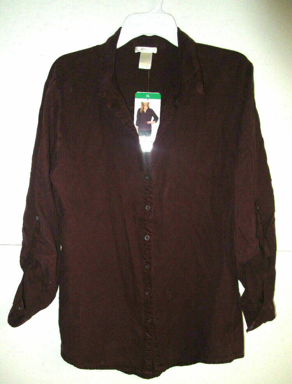 MATTY M ROLL TAB SLEEVE BUTTON FRONT LONG TOP C21 | eBay