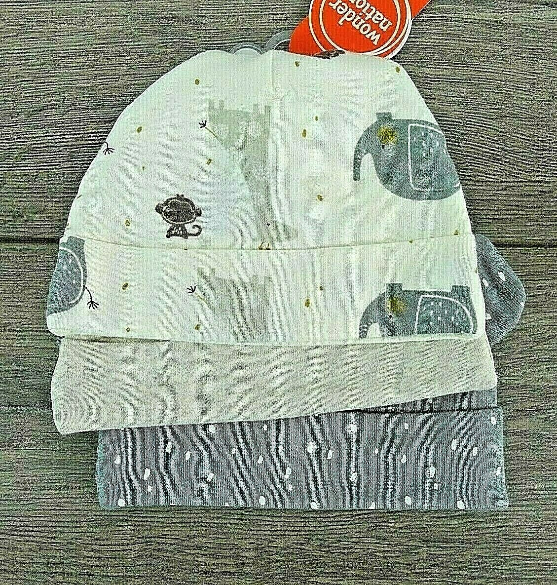 NEW! Wonder Nation Infant Baby Hats - Unisex - 3 Pack - (0-6m) - Grey ...