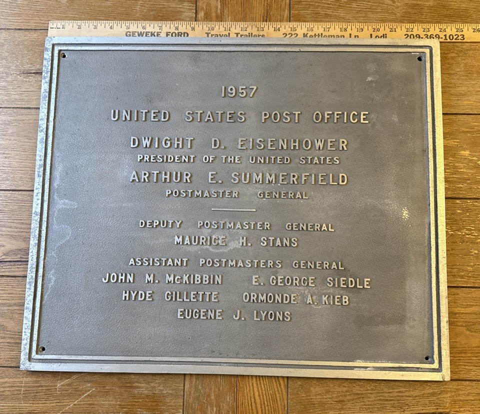 Vintage US Post Office Dedication Plaque 1957 President Dwight D ...
