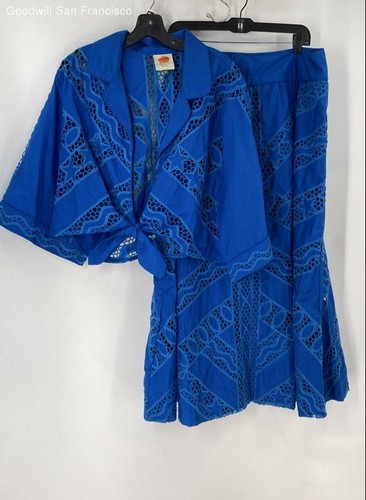 Farm Rio Blue Cotton Striped Richelieu 2 Piece Womens Blouse Top Skirt ...