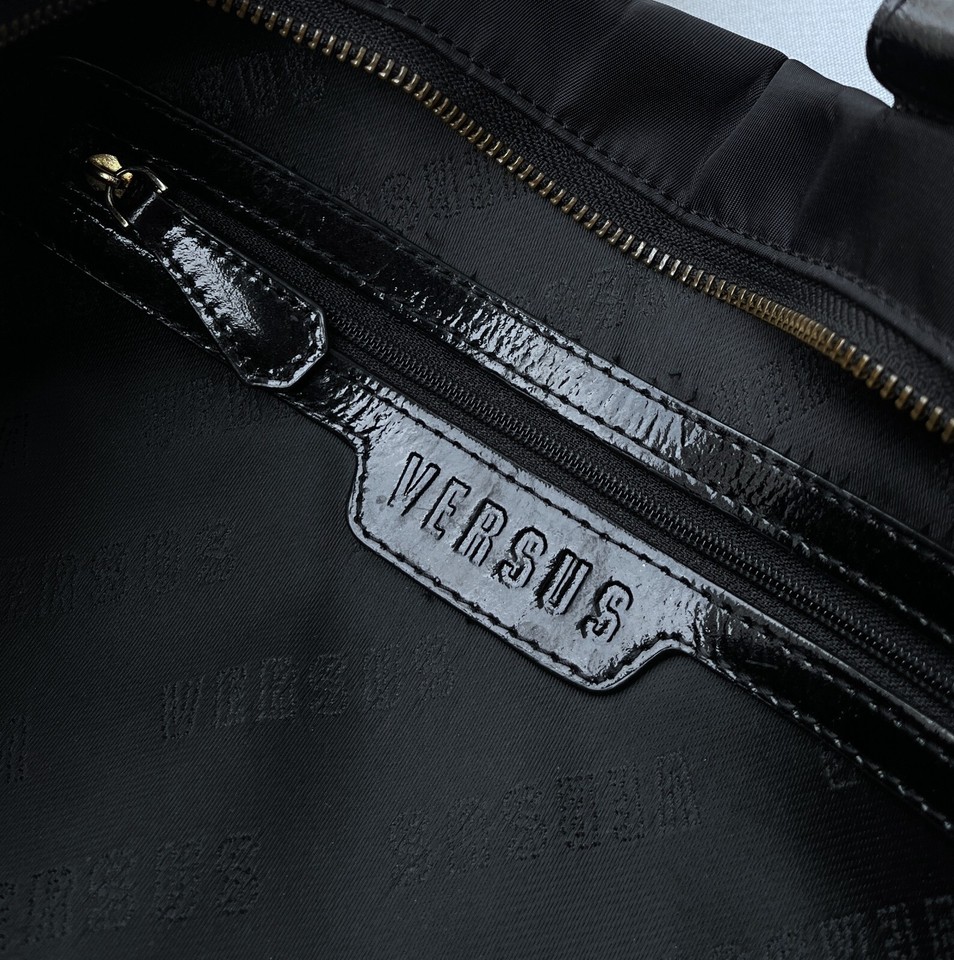 Authentic VERSUS By GIANNI VERSACE Logo Details Y2K Nylon Leather Tote ...