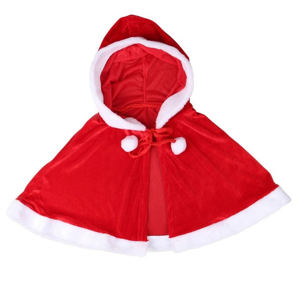 Women Girls Kids Christmas Cape Thicken Velvet Warm Red Short Santa ...