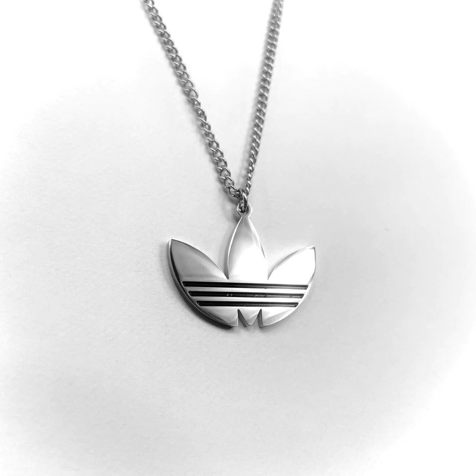 NEW ADIDAS INSPIRED LOGO SILVER PLATED METAL NECKLACE 24" WITH ADJUSTER ...