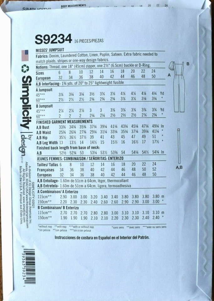 SIMPLICITY PATTERN 9234 JUMPSUITS MISSES SIZES 16 18 20 22 24 UNCUT | eBay