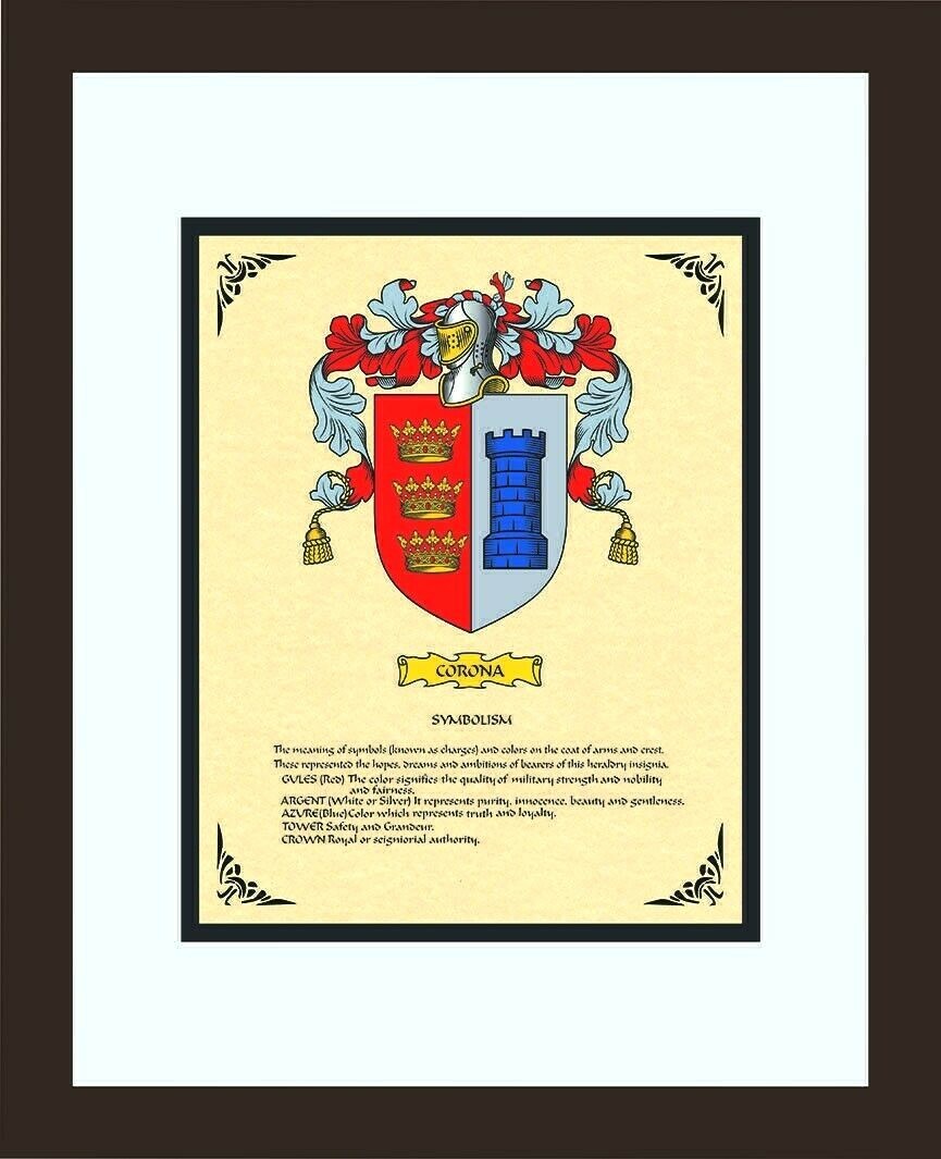 HERALDRY COAT OF ARMS ~ CORONA FAMILY CREST ~ FRAMED | eBay