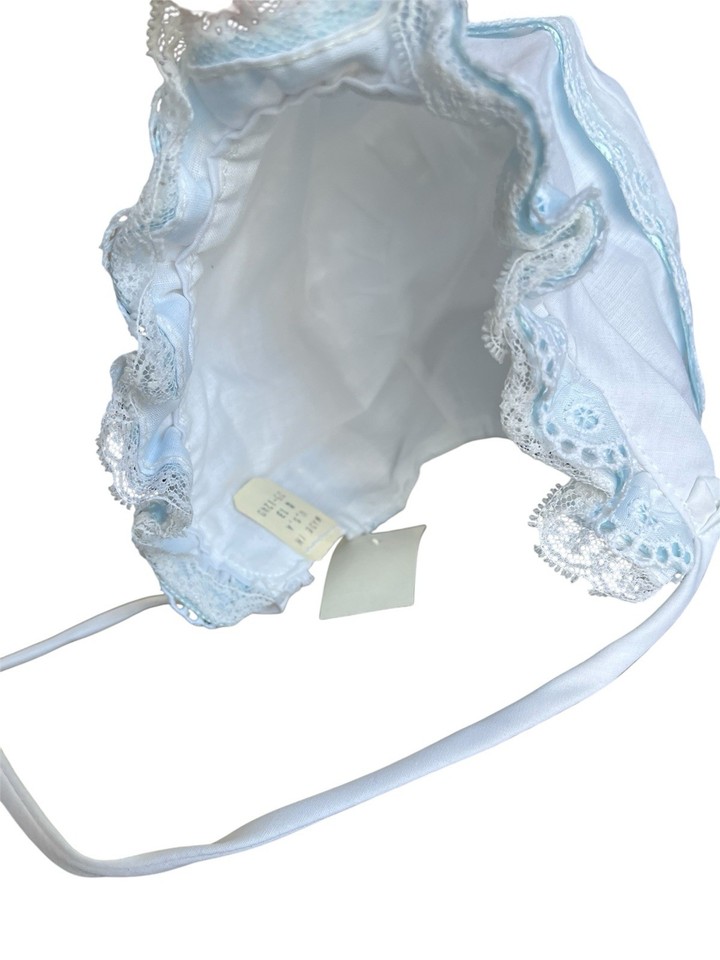 Vtg USA Union Made Cotton & Lace Baby Bonnet, Embroidered Eyelet, Blue ...