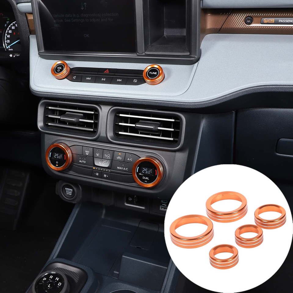 5Pcs/Set Orange Center Console Knob Trim Ring Cover Fits 2022-2024 Ford ...