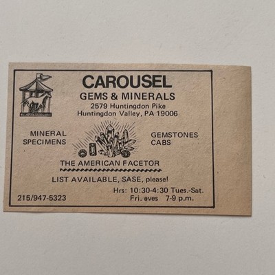 Carousel Gems & Minerals The American Facetor Huntingdon Valley 1977 Ad ...