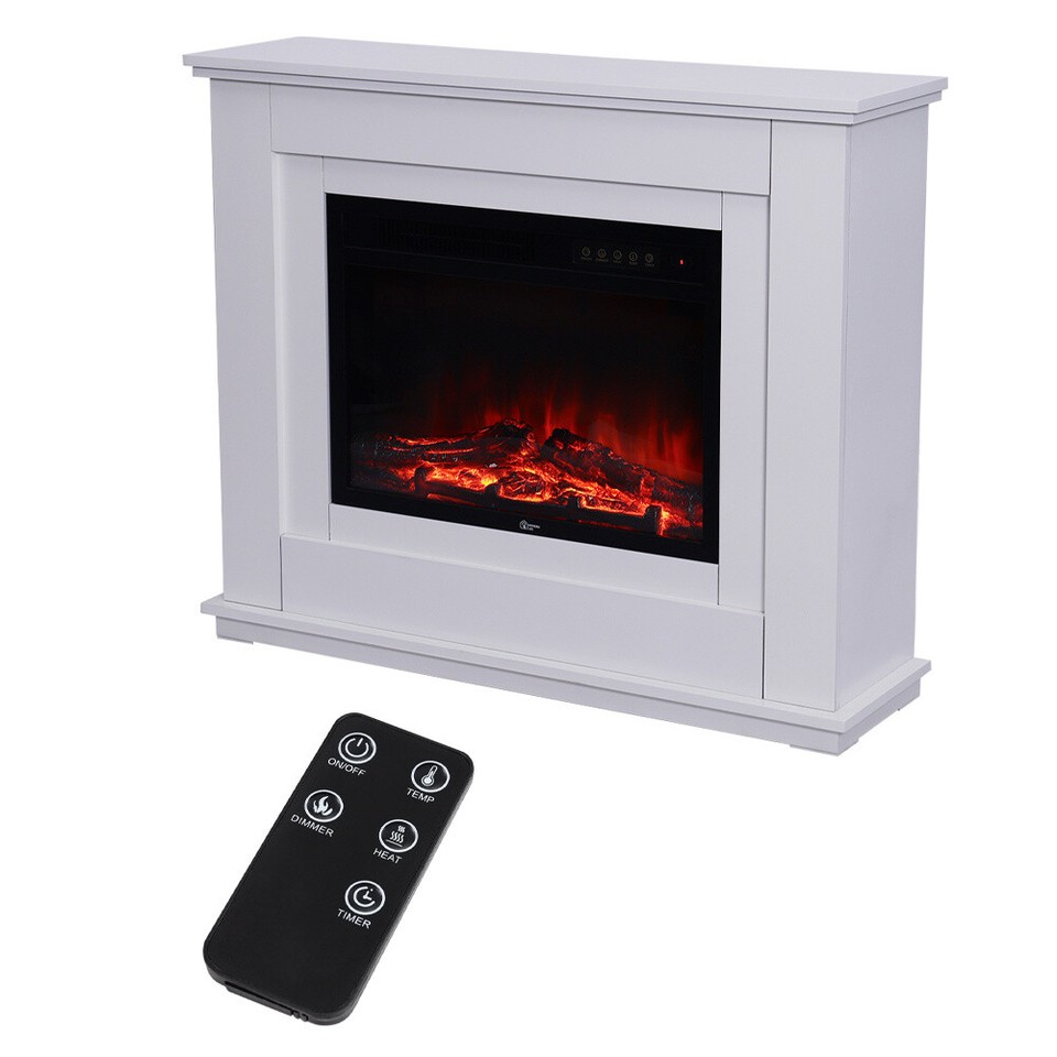 Electric Fireplace Insert LED Log Fire Flame White Surround Standing ...