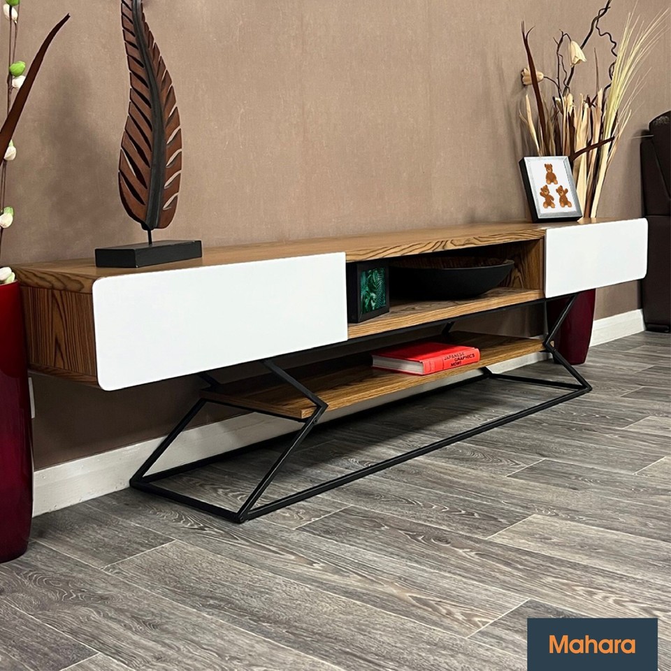 XL Large TV Stand for Up To 95" TVs - 2m Wide Natural Walnut Wood ...