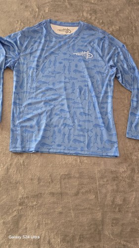 Reel Life Men's Fishing Shirt Large Long Sleeve Blue with Fish Quick ...