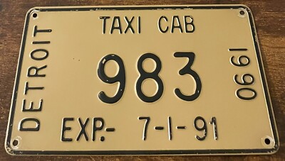 1990 Detroit Taxi Cab License Plate 983 Driver 9.25" x 5.25" Fare ...