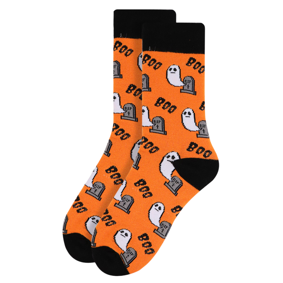 Women's Halloween Socks Orange Ghost with Happy Boo Sock Label Gift for ...