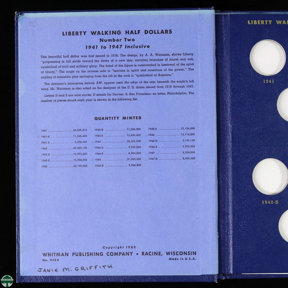 Whitman Album 9424 - Walking Lib Halves 1941-1947 - 2 Pages - 1960 ...