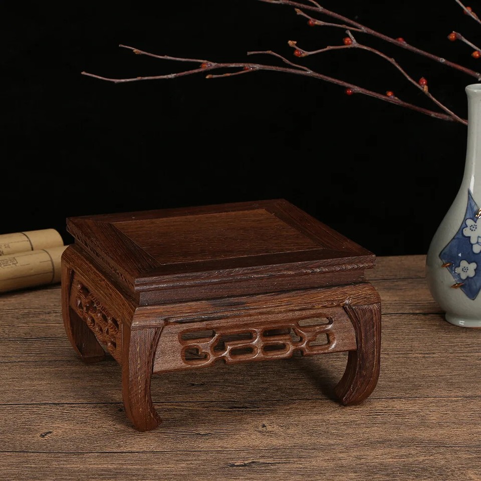 vintage Engraving Wooden Fishbowl Display Planter Stand Vase Rack ...