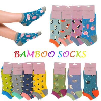 Women's Bamboo Trainer Socks One Size Lots of Colourful Patterns | eBay UK