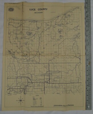 Vintage Luce County Michigan Map Road AAA Automobile Club of 22x17 ...
