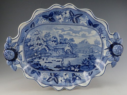 Antique Pottery Pearlware Blue Transfer Ridgway British Scenery Dessert ...