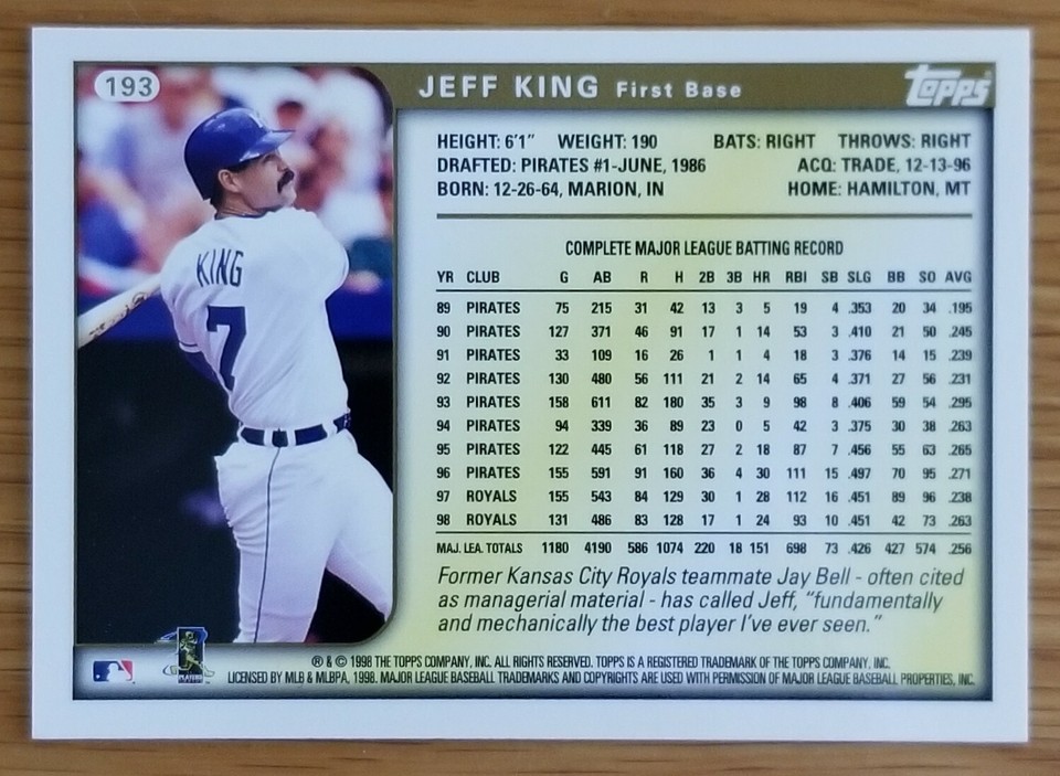 1999 Topps #193 Jeff King Kansas City Royals Baseball Card | eBay