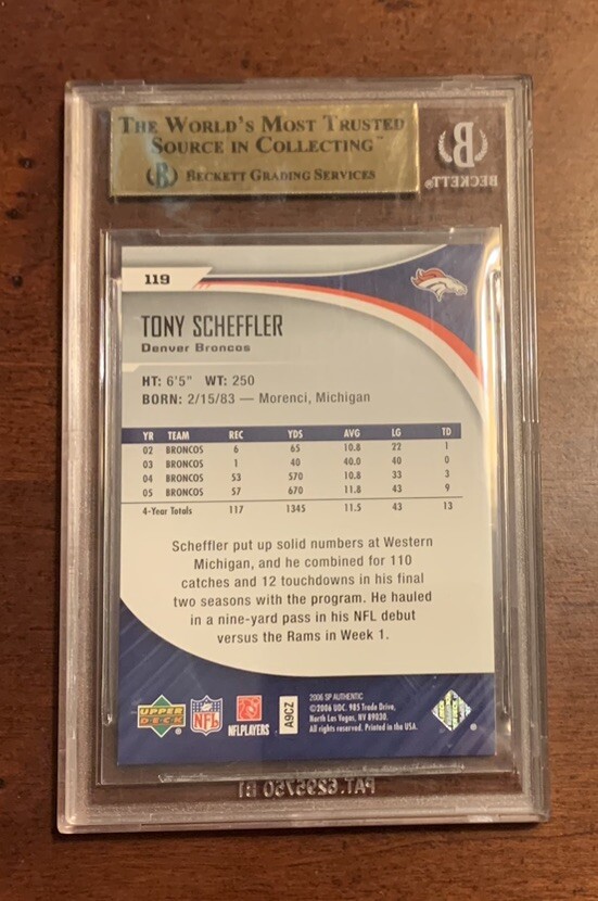2006 SP Authentic Rookie Authentics /750 Tony Scheffler #119 RC Beckett ...