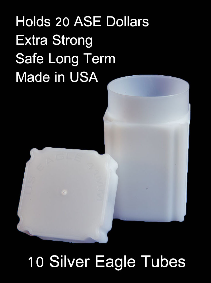 Coin Safe Square Archival Plastic Coin Tubes Lot Of 10 Silver Eagle ...