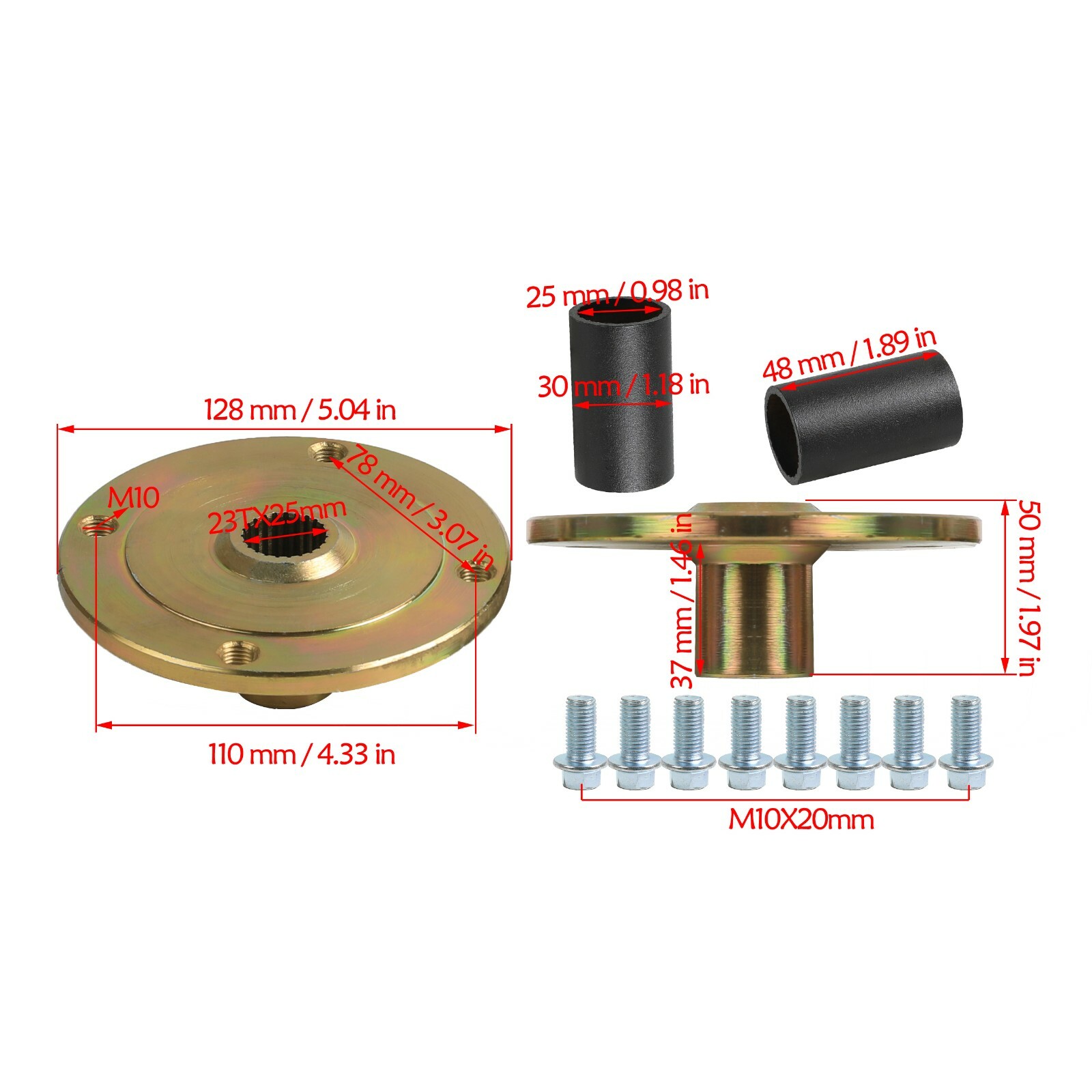 110mm 4 Lug 23T Rear Wheel Hub 4 Stud Steering Hubs ATV Quad Go Kart ...