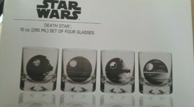 DISNEY STAR WARS Set of FOUR Death Star 10oz Glasses NEW IN BOX Lucas ...