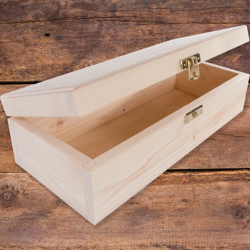 Rectangular Wooden Box with Lid & Latch 24x10.5x7 cm/ Plain Pine ...