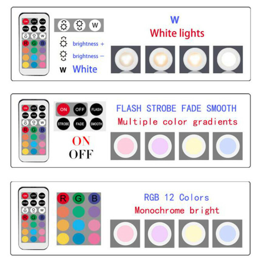 RGB Wireless LED Puck Closet Night Lights 12 Colors Remote Control ...