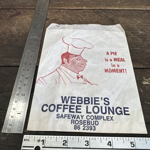 WEBBIE’S COFFEE LOUNGE Safeway Complex ROSEBUD Vintage Unused Paper Bag ...