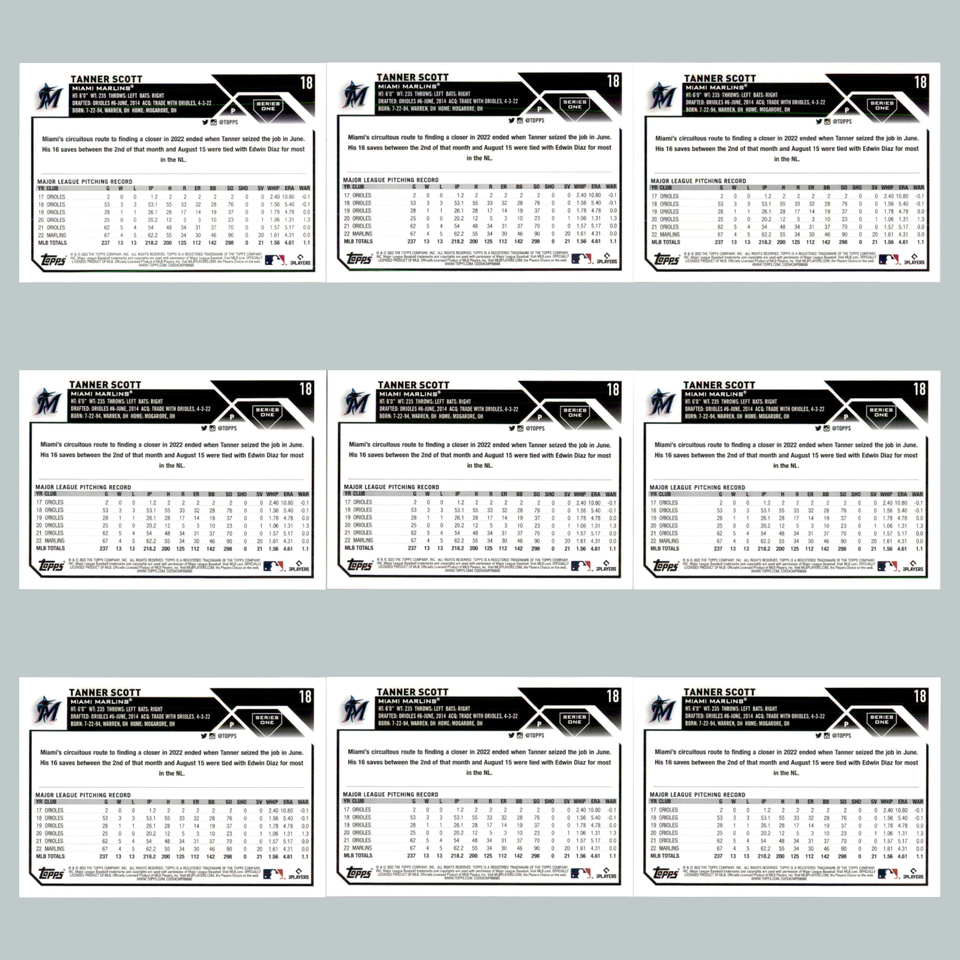 Tanner Scott Lot 9 Baseball Cards 2023 Topps 914 Set Collection MLB NM ...