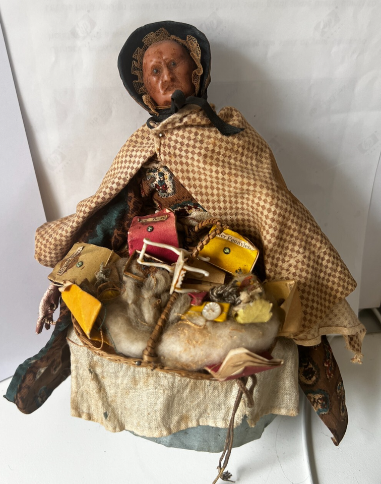 Early wax Peddler doll with cloth body and leather lower arms | eBay