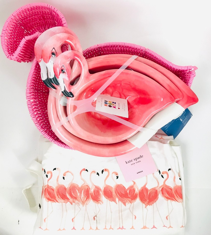 Flamingos Kate Spade Apron, Nesting Bowl Set & Basket Bundle Free ...