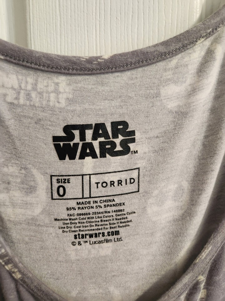 Torrid Star Wars Super Soft Babydoll Tank Top Gray White Size 0 | eBay