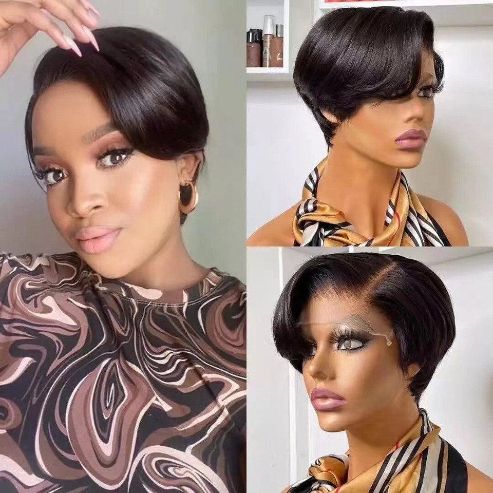 Short Pixie HairCut Wigs Side Part Lace Front Human Hair Wigs 100% ...
