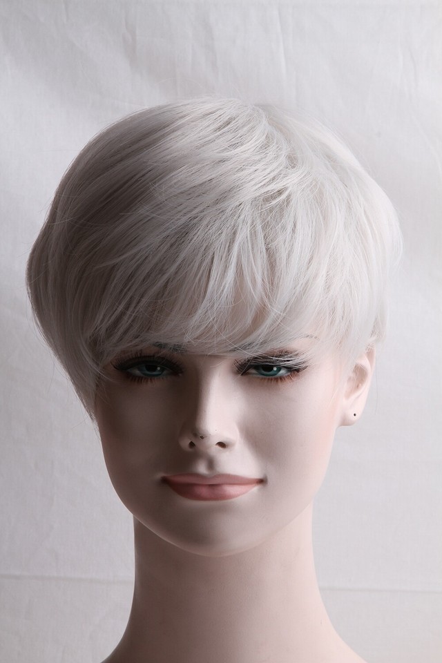 Pixie Cut Synthetic Short Gray Pixie Hair Cut Wig With Bangs Layered ...