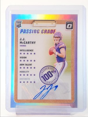 J.J. MCCARTHY 2024 DONRUSS OPTIC PASSING GRADE ROOKIE HOLO AUTO /99 ...