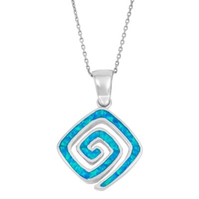 Sterling Silver Blue Inlay Opal Square Swirl Pendant | eBay