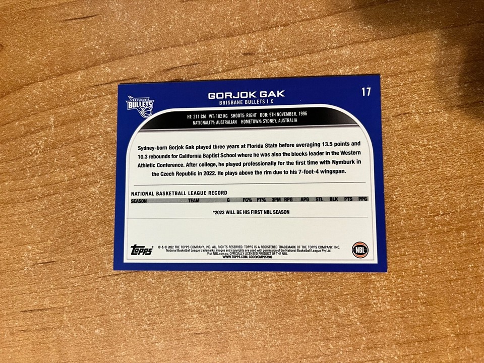 2022-23 Topps NBL - Gorjok Gak - #17 Blue Parallel | eBay