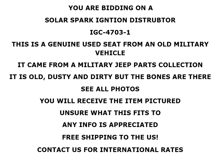 Dodge Chryler Solar Spark Ingition Distributor Military Truck IGC-4703 ...